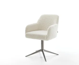 DELIFE Drehstuhl Greg-Flex Teddystoff Beige Fu&szlig;kreuz Graphit 360&deg; drehbar Wippfunktion Taschenfederkern, Esszimmerst&uuml;hle