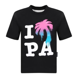 Palm Angels Femme, Tops, Multicolore, Taille: 38 FR Logo Print T-Shirt