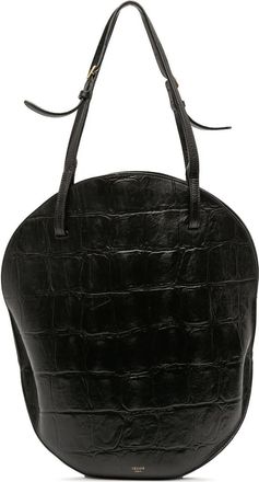 Celine Hobo Bags - Croc Embossed Leather Curved Shoulder Bag - Gr. unisize - in Schwarz - f&uuml;r Damen