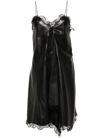 Off-white robe courte asym&eacute;trique en cuir - Noir