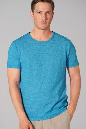 Hempage Hempage Herren vegan T-Shirt Gestreift Azurblau Natur