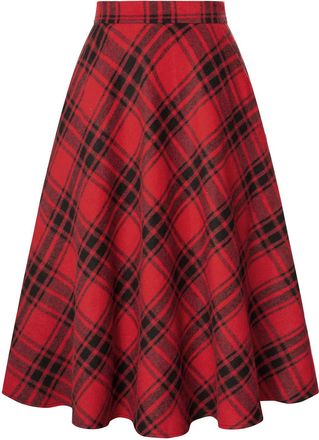 Belle Poque Damen Karierten R&ouml;cke Vintage Hoch Taillierte A-Linie Midi-Rock mit Taschen Vielseitige Faltenr&ouml;cke f&uuml;r Damen