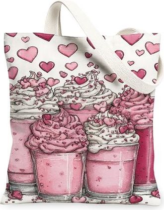 Generic Sacs fourre-tout r&eacute;utilisables en toile de p&ecirc;che, motif cupcake coeur, sacs d&eacute;picerie r&eacute;utilisables, toile l&eacute;g&egrave;re et lavable pour les voyages, p&ecirc;che, 