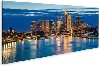 Islandburner Wandbild auf Leinwand Frankfurt Skyline bei Nacht f&uuml;r modernes Ambiente - Panorama