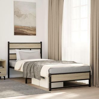 vidaXL Metallbett ohne Matratze Sonoma-Eiche 100x200 cm Vidaxl