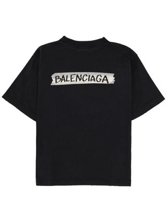 Balenciaga Logo Cotton T-Shirt - Black