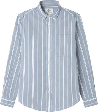 Springfield Herren Popelin Stripes Shirt with Left Frontal Pocket Gestreiftes Hemd, blau, XL