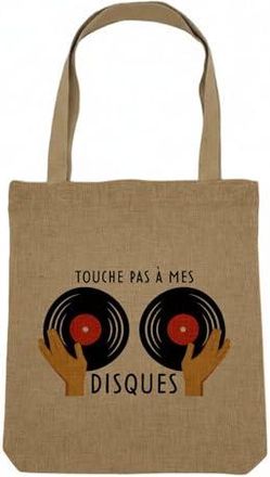 Fabulous Sac Shopping Tote Bag Aspect Lin - Touche pas &agrave; mes disques Musique DJ Vintage Vinyle - Sac de Courses Toile Epaisse 360g Beige Naturel Cabas Port&eacute; Ep