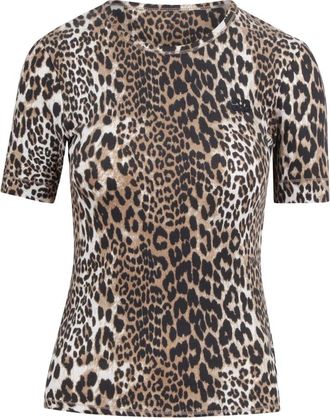 Ganni Femme, Tops, Multicolore, Taille: 42 FR T-shirt c&ocirc;tel&eacute; stretch imprim&eacute; l&eacute;opard