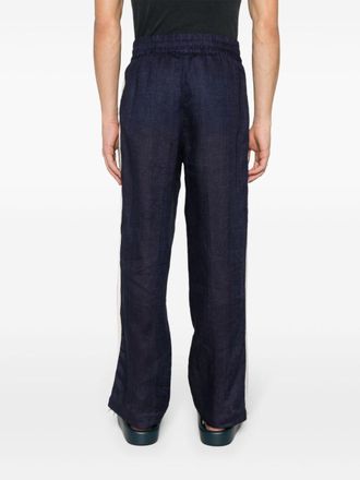 Palm Angels Logo-Embroidered Linen-Cotton Track Pants - Navy