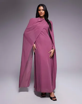 Beauut Maxikleid aus Chiffon in Rosa mit Cape-Wickeldesign-Lila