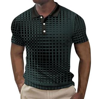 Generic Polo de golf &agrave; carreaux pour homme, coupe classique, col boutonn&eacute;, l&eacute;ger, extensible, sport, gym, entra&icirc;nement, tennis, bleu marine, XL