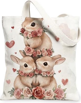Generic Sac fourre-tout en toile motif lapin pour faire du shopping, 33 x 38,1 cm, sac &agrave; bandouli&egrave;re amusant et r&eacute;utilisable pour femme, peinture danimaux, d&eacute;