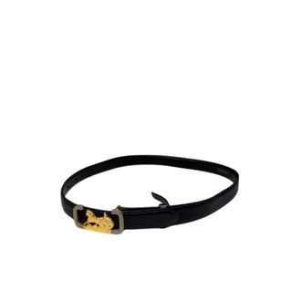 Celine Ceinture doccasion &agrave; boucle sculpturale dor&eacute;e - Femme - Pre-owned - Noir - Taille: ONE Size
