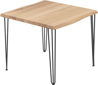 Lamofootwear Manufaktur Esstisch Küchentisch Schreibtisch Couchtisch aus Massivholz, mit Baumkante 60x60x76 cm (AxBxH), Creative, Natur/Schwarz, LBB-01-A-002-9005C