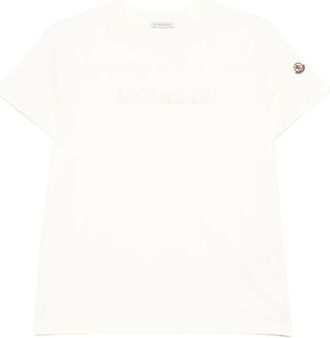Moncler Femme, Tops, Blanc, Taille: 36 FR T-shirt en coton avec logo ton sur ton brod&eacute;