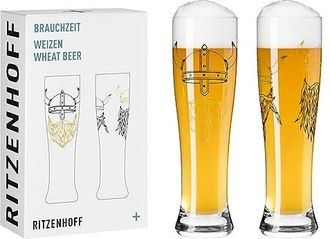 Ritzenhoff 3481009 Weizenbierglas 500 ml - 2er Set - Serie Brauchzeit - Wikinger Motiv, Gold - Made in Germany