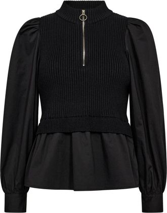 Co'Couture Femme, Pulls, Noir, Taille: 38 FR ElisabethCC Mix Zip Knit
