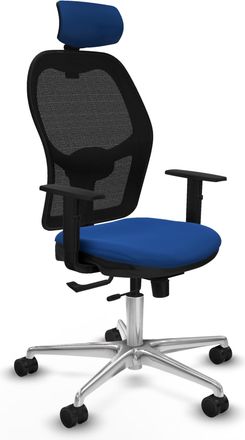 Piqueras y Crespo Ergonomischer B&uuml;rostuhl mit 1D-Armlehnen, h&ouml;henverstellbare Lendenwirbelst&uuml;tze und Kopfteil, h&ouml;henverstellbar und neigbar, Schwarz/Blau
