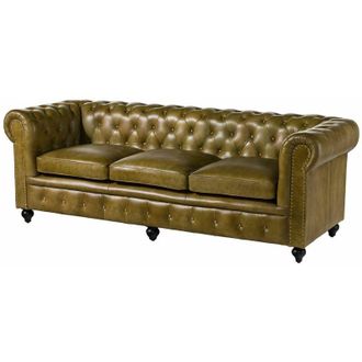 Massivmoebel24 Canap&eacute; 3 places en cuir v&eacute;ritable vert chesterfield 303