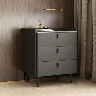 Generic 2-teiliger Moderner Nachttisch Aus Holz Mit 3 Schubladen, Schieferplatte, Dunkelgrau, Goldene Beine(Dark Gray/Black Legs - 1 Piece,20 L x 16 W x 24 H)