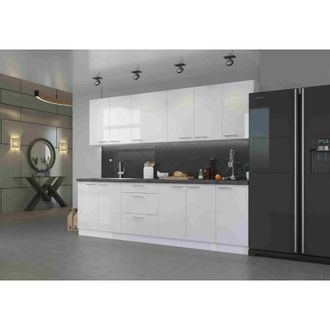 Furnix K&uuml;chenm&ouml;bel-Set Vivonne 260 cm K&uuml;chenzeile mit H&auml;ngeschr&auml;nke wei&szlig; - Furnix