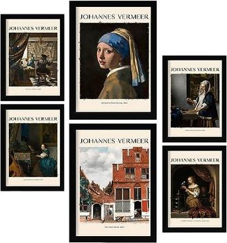 Nacnic Affiche ensemble de 6 Johannes Vermeer Collection doeuvres dart, Tableaux d&eacute;coratifs pour votre salon, chambre &agrave; coucher, foyer. Impressions dart mura