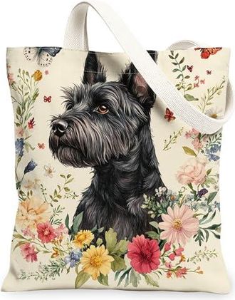Generic Sac fourre-tout en toile motif terrier &eacute;cossais printanier 33 x 38,1 cm, sac d&eacute;picerie r&eacute;utilisable pour femme, motif animal de compagnie, d&eacute;coration 