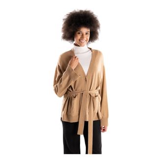 Akep Femme, Pulls, Brun, Taille: 40 FR Belted Wool-Blend Cardigan