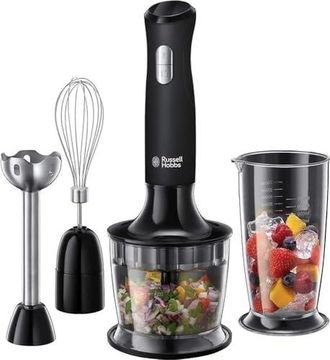 Russell Hobbs Stabmixer [3-in-1: Pürierstab/Zerkleinerer, Mixer- & Schneebesenaufsatz] Matt Schwarz (BPA-freies & spülmaschinenfestes Zubehör, für Smoothie, Suppen 