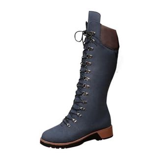 Generic Bottes &agrave; lacets confortables et &eacute;l&eacute;gantes pour femme - Style r&eacute;tro - Couleur unie - Polyvalentes - Fermeture &eacute;clair lat&eacute;rale - Talon compens&eacute; bas - Bo