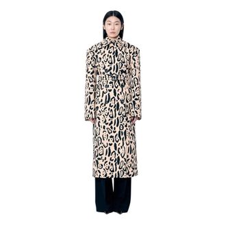 Sportmax Femme, Manteaux, Beige, Taille: 36 FR Trench-coat à imprimé animal en coton déperlant