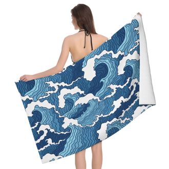 Generic Blaue Und Wei&szlig;e Wellen Badet&uuml;cher Weich Handt&uuml;cher Leicht Badetuch F&uuml;r Reise Urlaub Camping Strand 80X130Cm