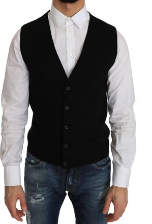Dolce & Gabbana Mens Black Cotton Dress Woven Waistcoat