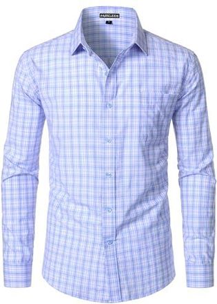 PARKLEES Chemise en flanelle l&eacute;g&egrave;re pour homme - Coupe ajust&eacute;e - Manches longues - Boutons - Motif &agrave; carreaux - Avec poche, Bleu clair/carreaux, S