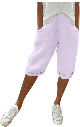 Generic Short Lin Coton Femme &Eacute;t&eacute; Chic Large Fluide Shorts et Bermudas Habill&eacute; Femmes Grande Taille &Eacute;lastique avec Poches Confortable Ample Mode Casual Sport 