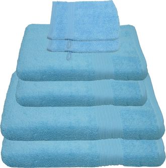 Julie Julsen 6 TLG Handtuchset 2 Badetücher 2 Handtücher + 2 Waschhandschuhe gratis Reine Baumwolle über 30 Farben Hellblau