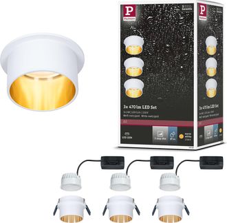 Paulmann 93381 LED Einbauleuchte Gil 3-Step-Dim Rund Incl. 3x6 Watt Dimmbar Wei&szlig; Matt, Gold Einbaustrahler Aluminium Spot 2700 K Coin