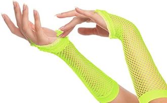 Balinco Gants en filet rock années 80/90 pour femmes & filles (long - jaune fluo)