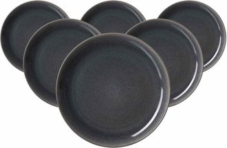Ritzenhoff & Breker Toledo Dessertteller 6er Set, 21 cm, Runde Frühstücksteller mit Farbverlaufstruktur, Reaktivglasur, Steinzeug, Dunkelgrau
