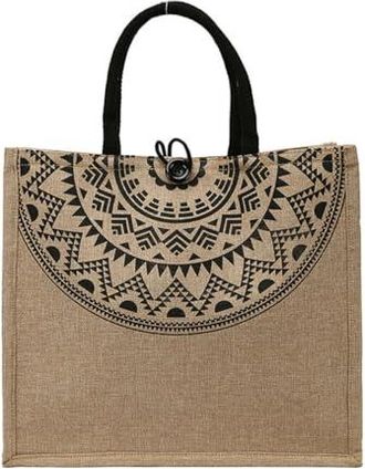 Holibanna Paquet Fourre-Tout en Toile de Jute R&eacute;sistant Paquet &agrave; Main de Courses L&eacute;ger et Polyvalent Cabas en Lin Couleur Kaki Grand Format pour Usage Quotidien