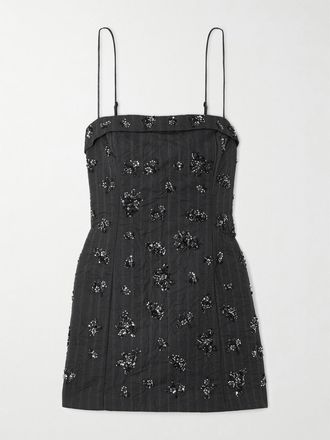 SIMKHAI Anden Minikleid Aus Gestreiftem Webstoff Mit Verzierungen - Grau