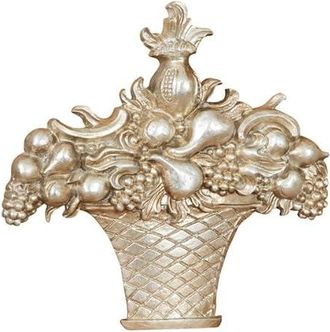 Biscottini International Fregio Obstkorb aus Holz, Antik-Silber-Finish, hergestellt in Italien, 56 x T 8 x H 57 cm, Obstschale mit antikem Silber-Finish, Holz, hergestellt in 