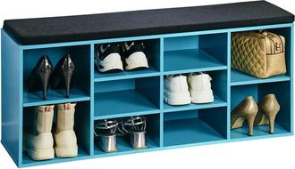 KESPER Schuhschrank mit Sitzkissen, Material: Spanplatte, funiert, Maße: B 103,5 x H 48 x T 29,5 cm, Farbe: Türkis, Schwarz 15981 13