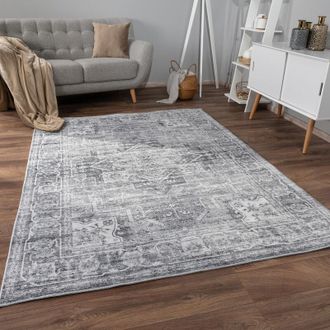 Paco Home Paco Home - Tapis Salon Chambre Adulte Poils Ras Motif Oriental Ornements Moelleux 160x220 cm, Gris