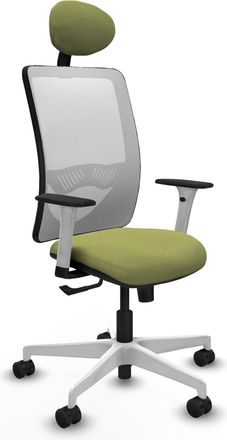 Piqueras y Crespo Gr&uuml;ner Schreibtischstuhl Zulema mit wei&szlig;en und schwarzen Armlehnen, h&ouml;henverstellbarer Lendenwirbelst&uuml;tze und festem Kopfteil, ausgestattet mit 3 Posi