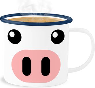 Shirtracer Emaille Becher Blechbecher - Karneval & Fasching - Tassen - Schwein Kostüm I Schweinchen I Schweine I Sau I Ferkel I Pig - 300 ml - Weiß Blau - faschi