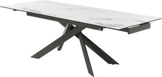 Vente-Unique Table à manger extensible 6 à 10 personnes en céramique, verre trempé et métal - Effet marbre blanc et anthracite - corema de Maison Céphy