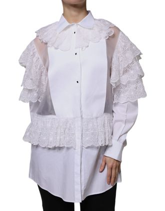 Dolce & Gabbana Womens White Cotton Poplin Shirt Dress Blouse Top Silk
