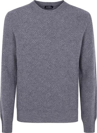 Barba Homme, Pulls, Gris, Taille: M Cable Knit Crewneck Sweater